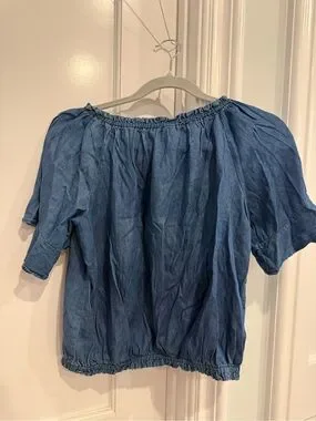 Justice | Shirts & Tops | Justice Blue Offshoulder Tunic With Cream ...